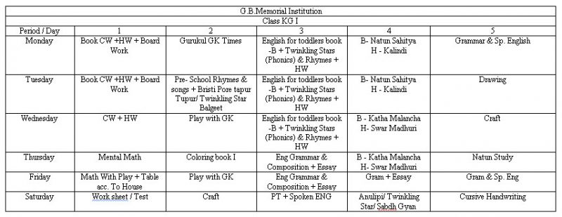 Class Routine – G.B. Memorial Institution