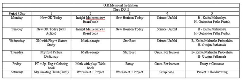 Class Routine – G.B. Memorial Institution