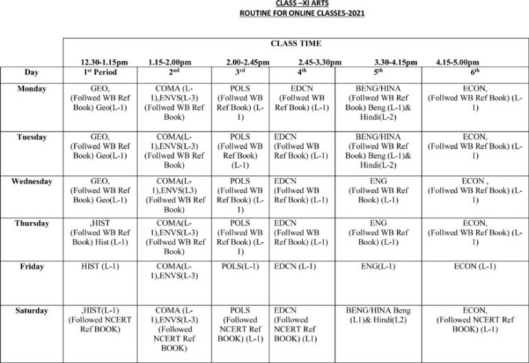Class Routine – G.B. Memorial Institution